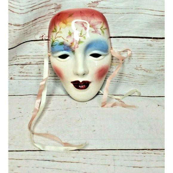 White | Accents | Signed Ceramic Women Floral Forehead With Blush ...